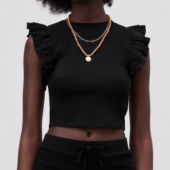 Zara | Tops | Zara Ruffled Top In Black | Poshmark